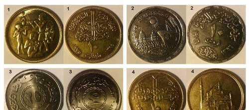 Монеты Египта.30 шт. Есть юбилейн.,фунт,50пиастров