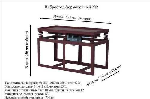 Вибростол формовочный N 2 (780х1520х950 мм)