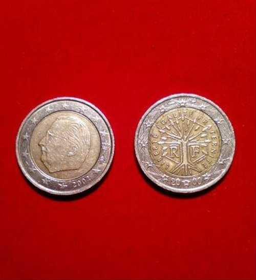 Монеты.2 евро.Бельгия 2002 г. 2 евро.Франция 2000