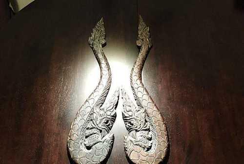 Настенное панно бирманские драконы из тиковой древ