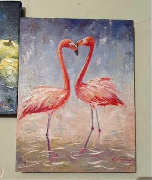 Картина маслом "Фламинго", мастихин 40х30