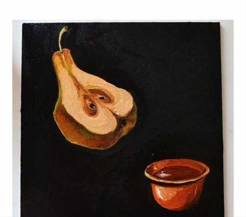 Картина маслом «Груша с пиалой чая»