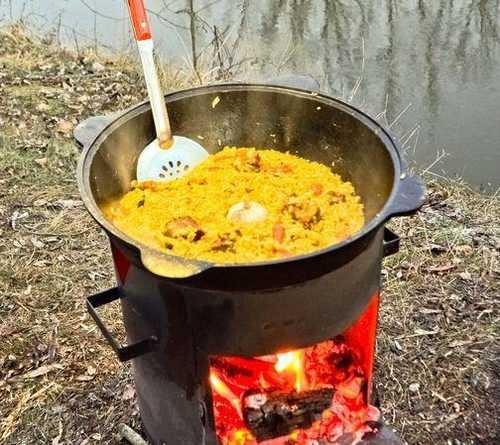 Казан чугунный узбекский. Печь. Подарок шумовка