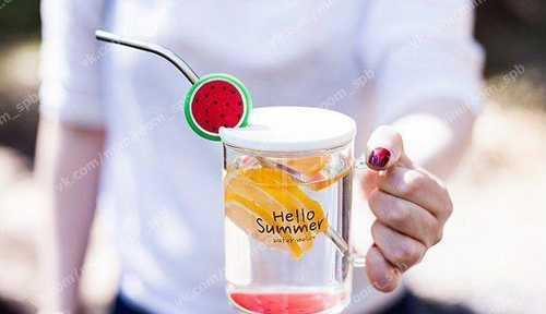 Кружка "Hello, summer" с трубочкой и крышкой