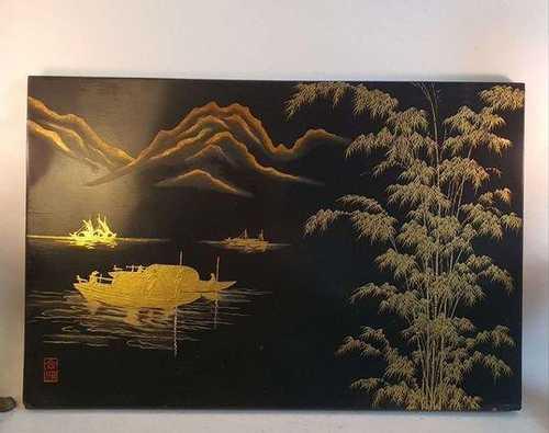 Картина шинуазри лак золотая патина Китай XX век