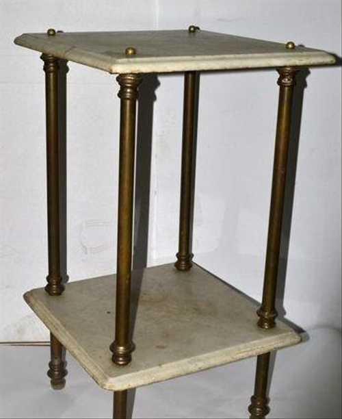 Старинный самоварный столик. Мрамор. Латунь