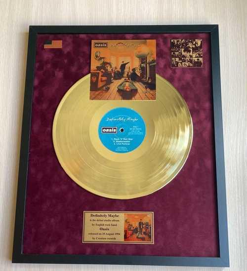 Oasis Definitely Maybe Gold Vinyl Record In Frame