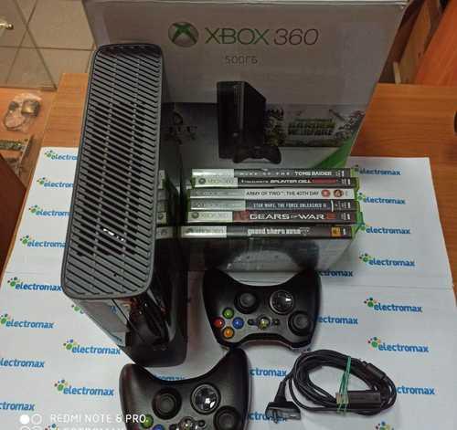 Xbox 360Е 500гб 2 геймпада (6игр)
