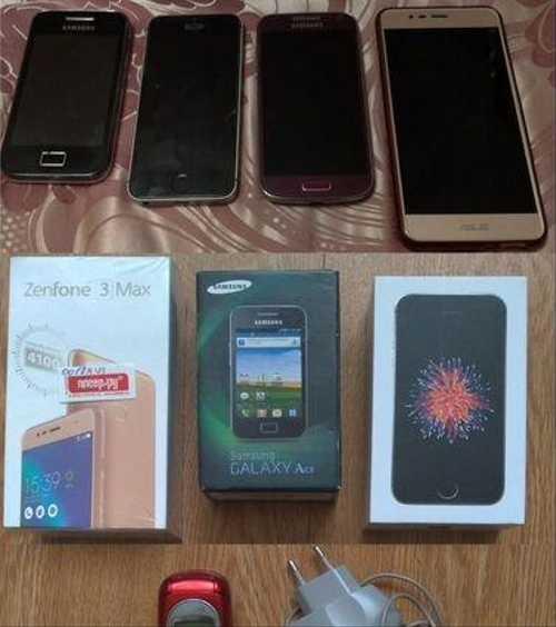 Телефоны asus ZenFone 3 Max, iPhone SE, Samsung