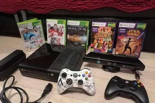 Xbox 360Е /500гб/ 2 геймпада kinect + много игр