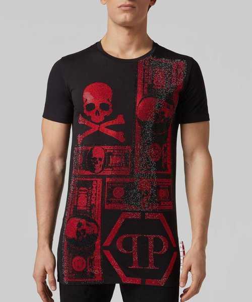 Philipp Plein T-shirt black CUT round neck dollar