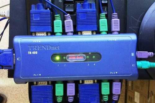 KVM переключатель Trendnet TK-400, рабочий, кабели
