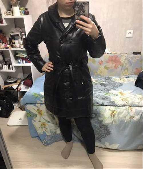 Пальто димесезон из искусственной кожи