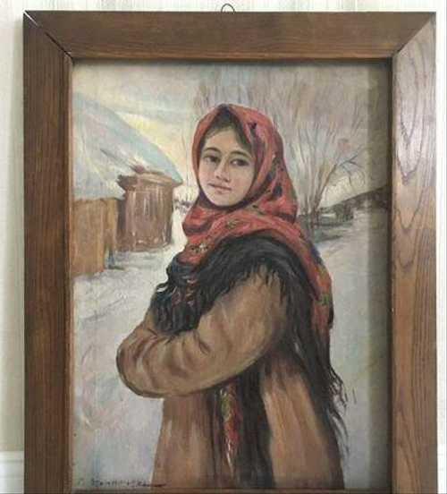 Антикварная картина « Девушка в платке»
