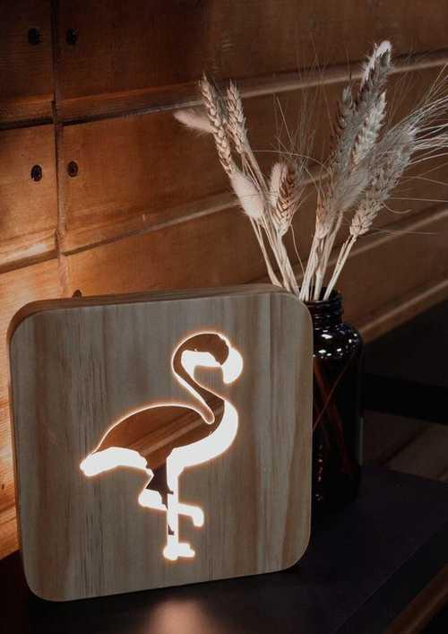 Светильник деревянный LED “Фламинго»