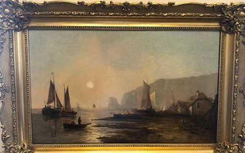 Старинная картина Морской пейзаж 19 века, голландс