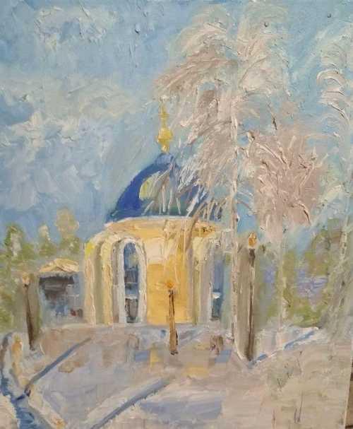 Картина маслом на холсте "Часовня на Беговой"40*50
