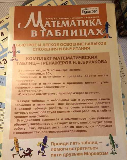 Математика в таблицах для дошкольников
