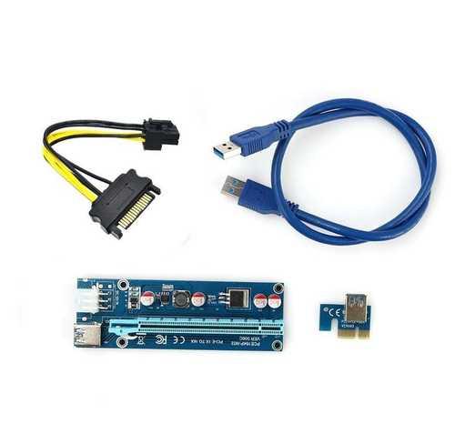 USB Riser PCIe x1-x16 ver 006C 6pin 60см синий каб