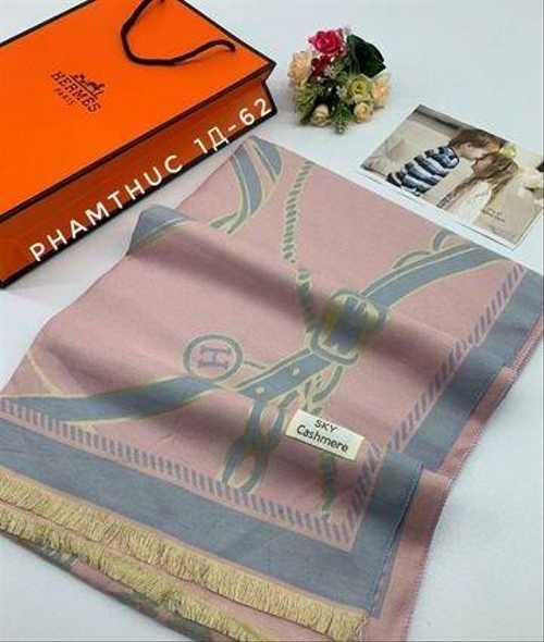 Палантин Hermes кашемировый (платок, шарф) розовый