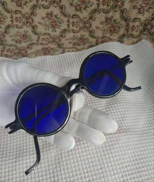 Круглые ретро очки синие стекла карболит 1930 гг