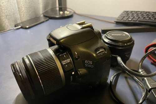 Зеркальный фотоаппарат canon 550d с двумя обьектив
