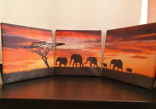 Модульная картина "Слоны в саванне"