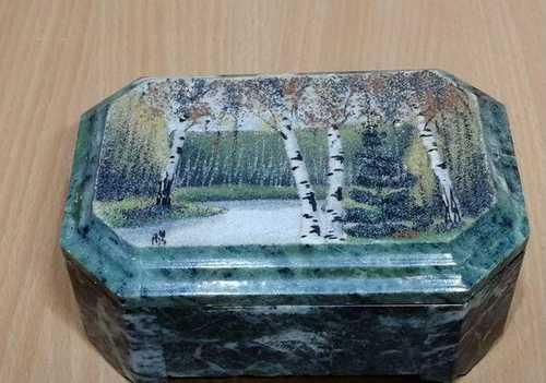 Шкатулка 15*10*6,5 Пейзаж камень крошка