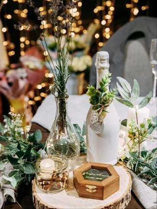 Свадебный декор сруб вазочка гирлянда