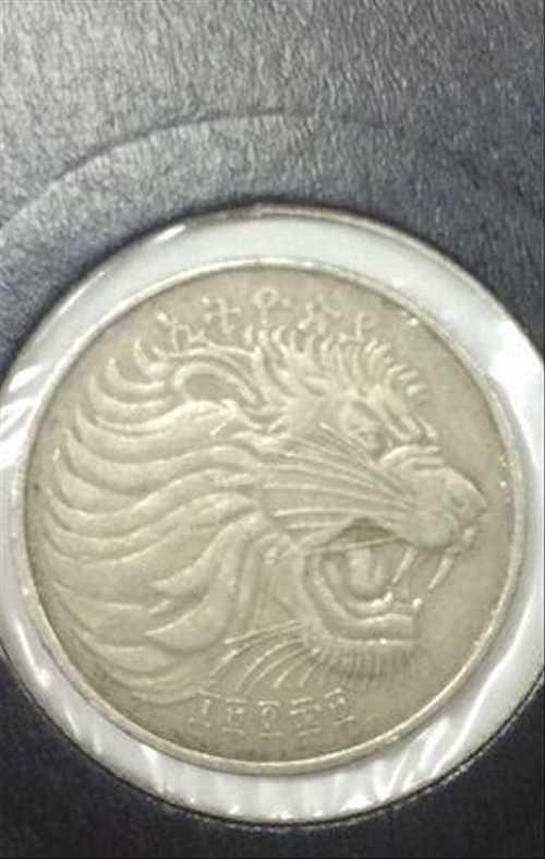Монета Эфиопия Африка 25 сантимов 1977 холдер