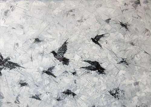 Картина маслом абстракция птицы в небе
