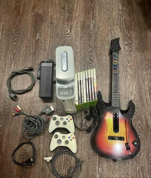 Xbox 360 fat с гитарой guitar hero