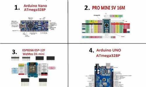 Arduino Pro Mini, Nano, UNO, Wemos esp8266