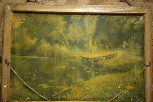 Старая картина "Заросший пруд" 1914г