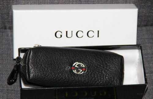 Мужская кожаная ключница Gucci black new