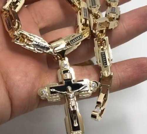 Золотой крест и золотая цепь "Барака" с эмалью