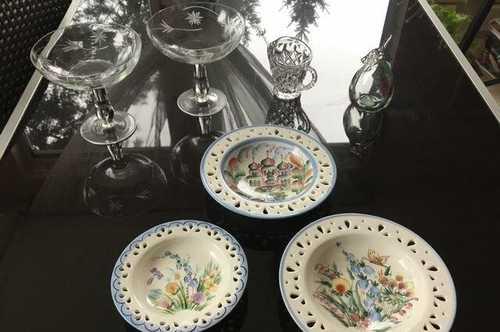 Настенные тарелки, вазочки(цветное стекло, керамик
