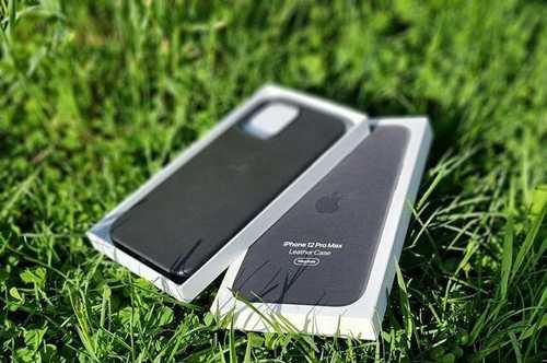 Чехол кожаный Apple iPhone 12 pro max (черный)
