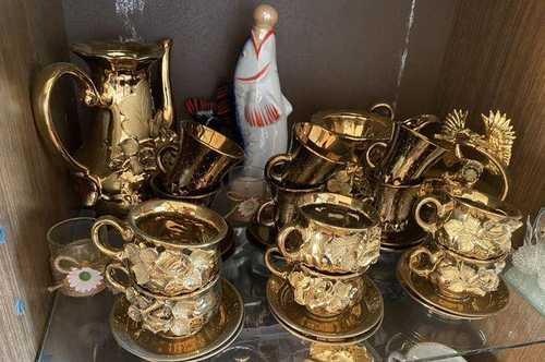 Чайно кофейный сервиз золотой