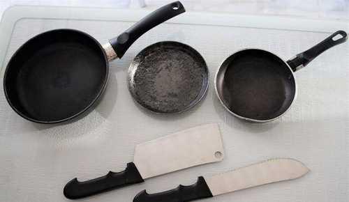 Сковороды, кухонные нож и нож-тесак