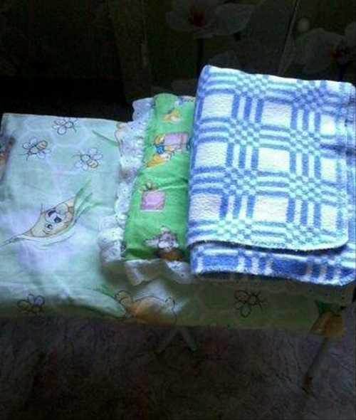 Детское байковое одеялко 2 подушки.3 комплекта пос