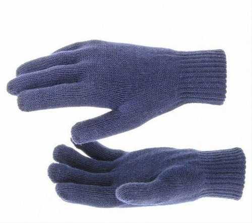 Перчатки трикотажные, акрил, двойные, цвет: синий, двойная манжета, размер: 11
