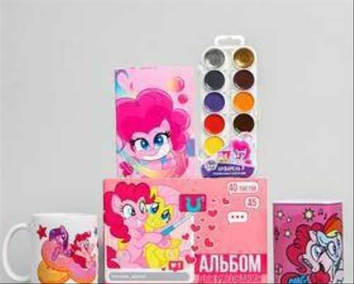 Подарочный набор "My little pony": кружка, альбом, акварель, блокнот, копилка