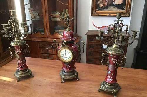 Часы каминные с канделябрами,старинные, Франция