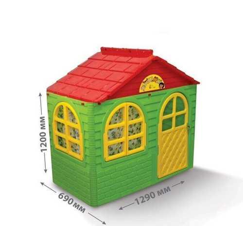 Домик детский №1 зелен./красн. с карнизами и шторк