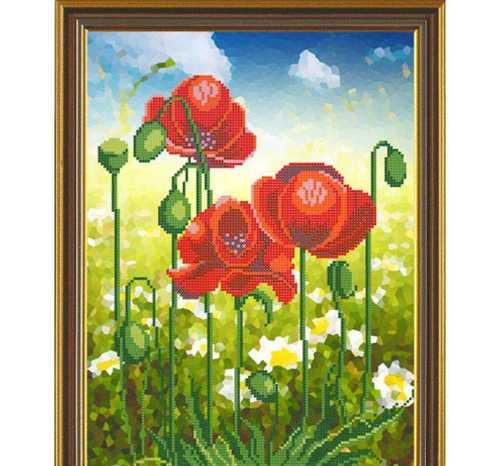 Вышивка бисером.Ткань с рисунком Алый цвет