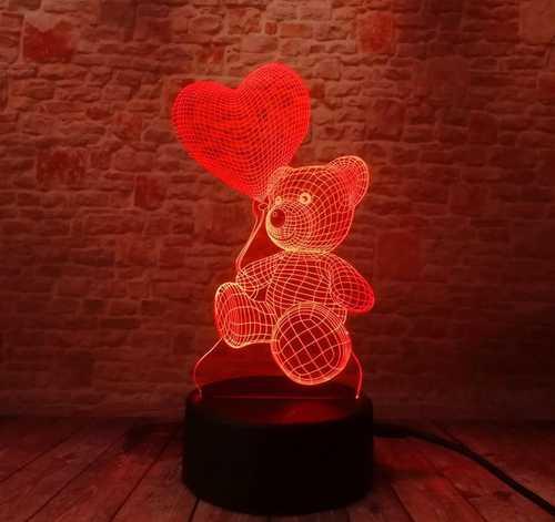 3D Светильник мишка с шариком