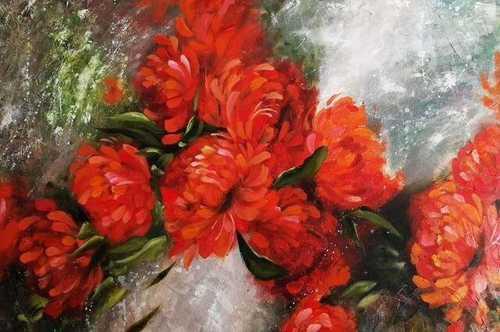 Картина маслом цветы хризантемы 50х70