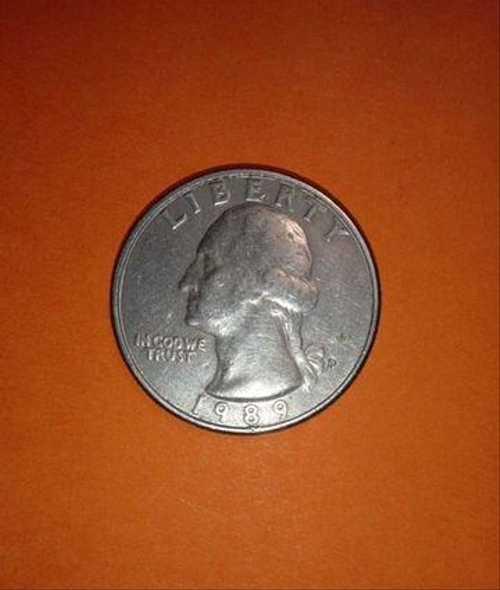 25 центов Liberty 1989, знак монетного двора "P"
