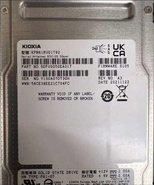 Kioxia Enterprise SSD 1920GB 2,5", SAS, 24 Gb/s